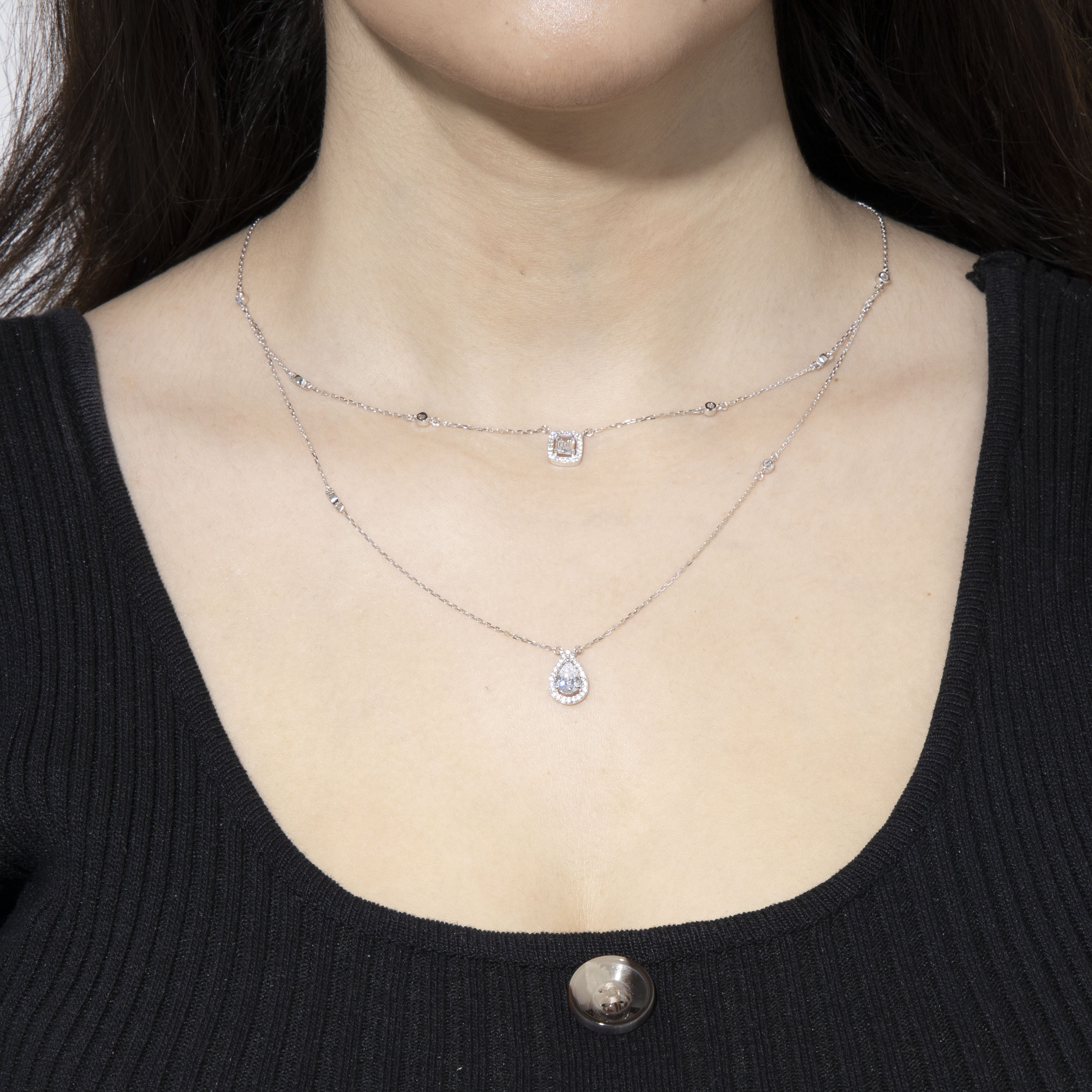 OS - 2 Line Teardrop & Square Necklace