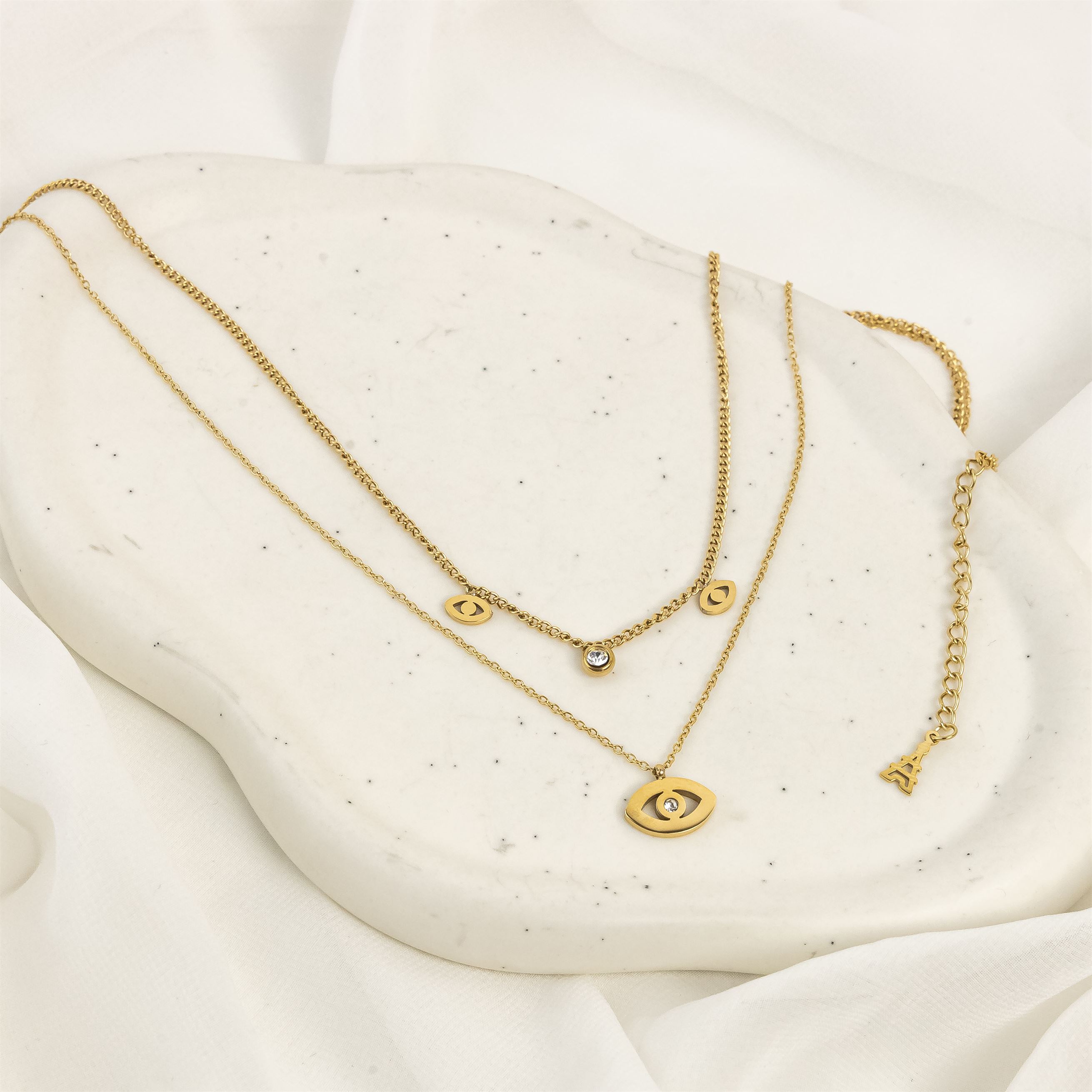 Set of Eyes w Stud 2 Diff Chains Necklace