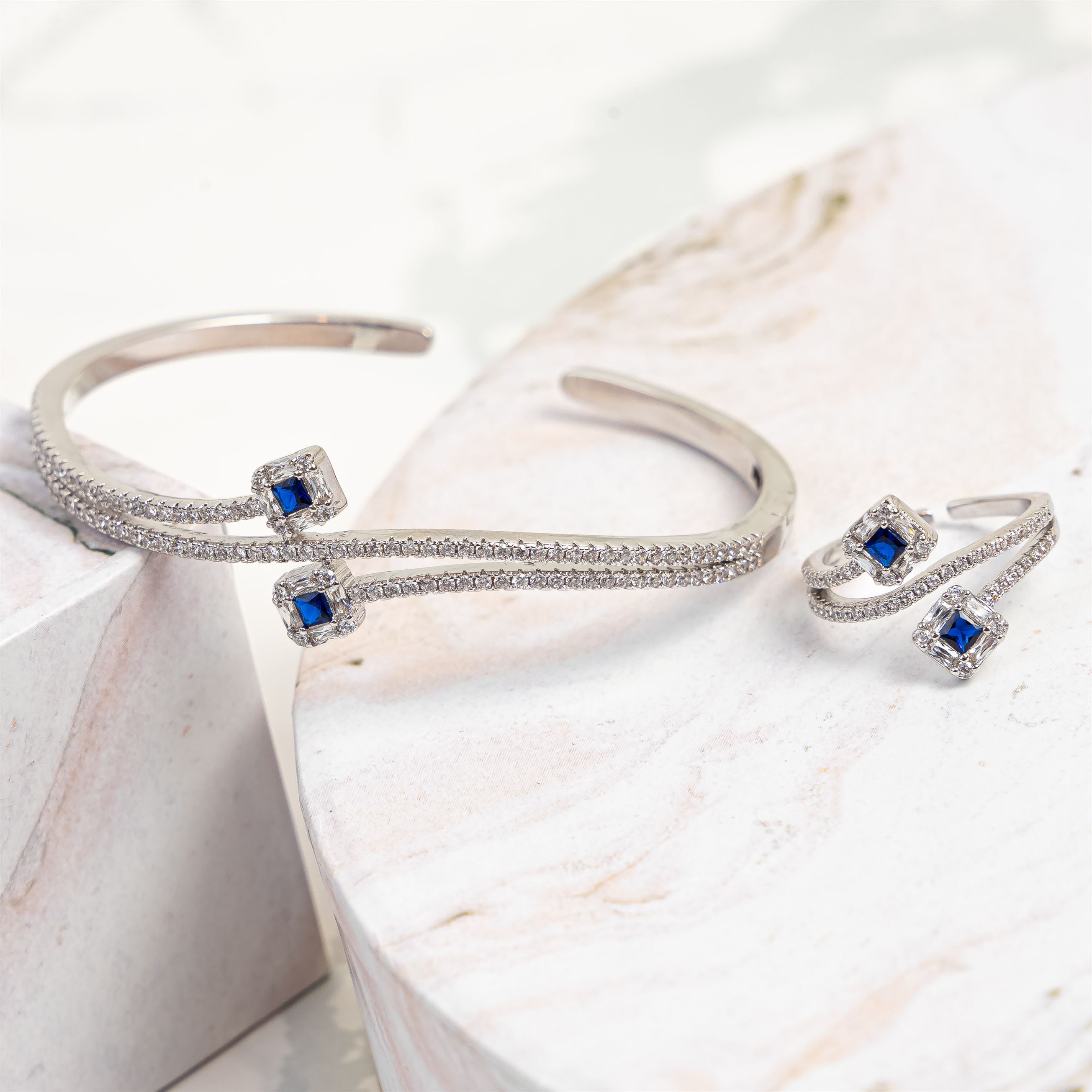 Bangle Set - Half Stones Colored Square Gem